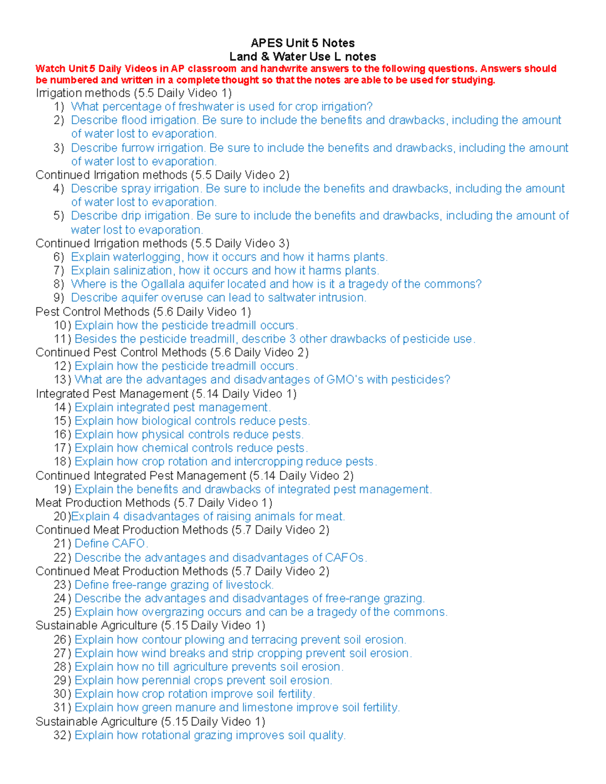 APES Unit 5 Notes: Land and Water Use & Irrigation Methods - Studocu