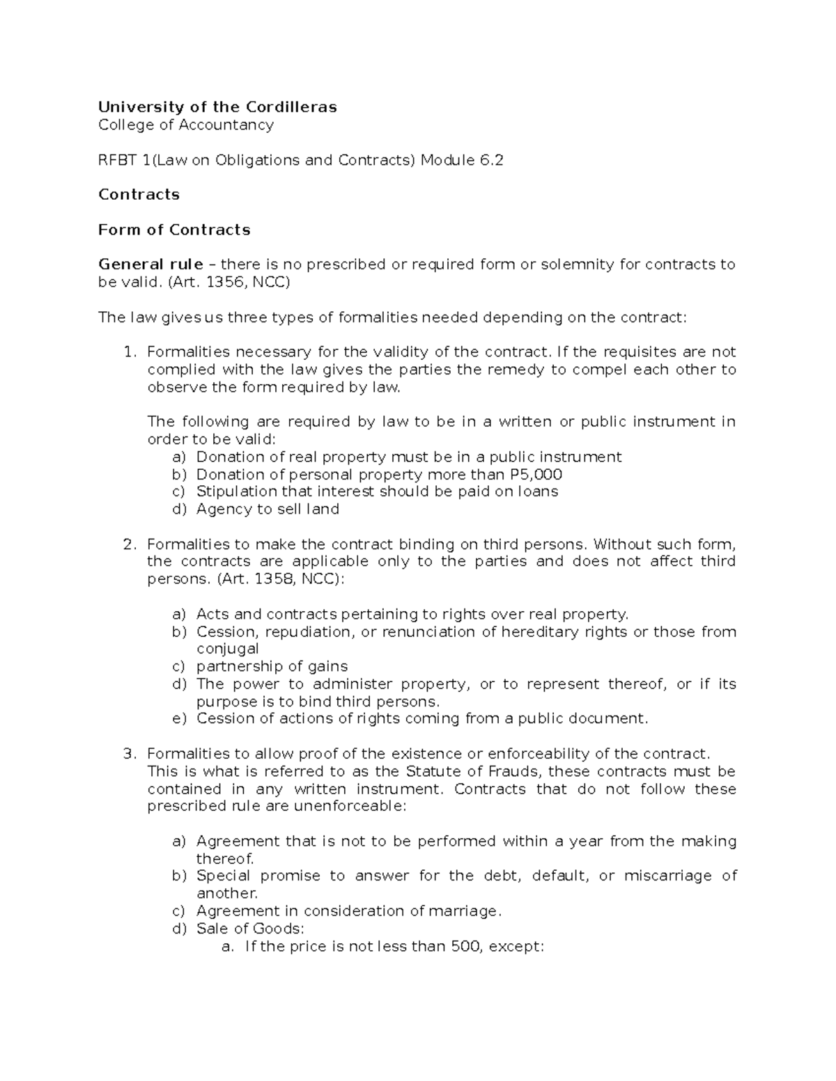 Contracts - Form, Reformation, and Interpretation of Contracts - University of the Cordilleras ...