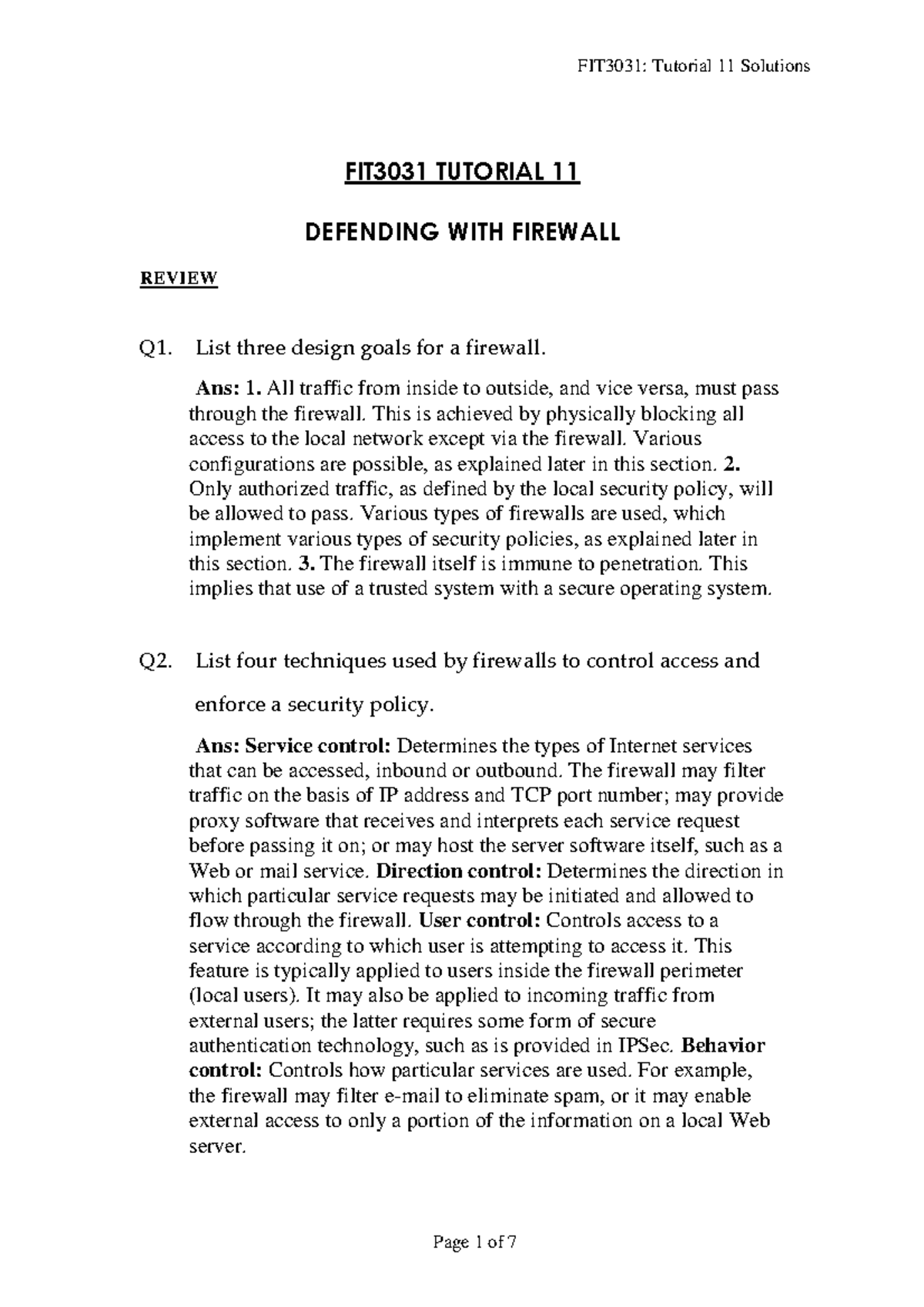 Tutorial 11-Solutions - FIT3031: Tutorial 11 Solutions FIT3031 TUTORIAL ...