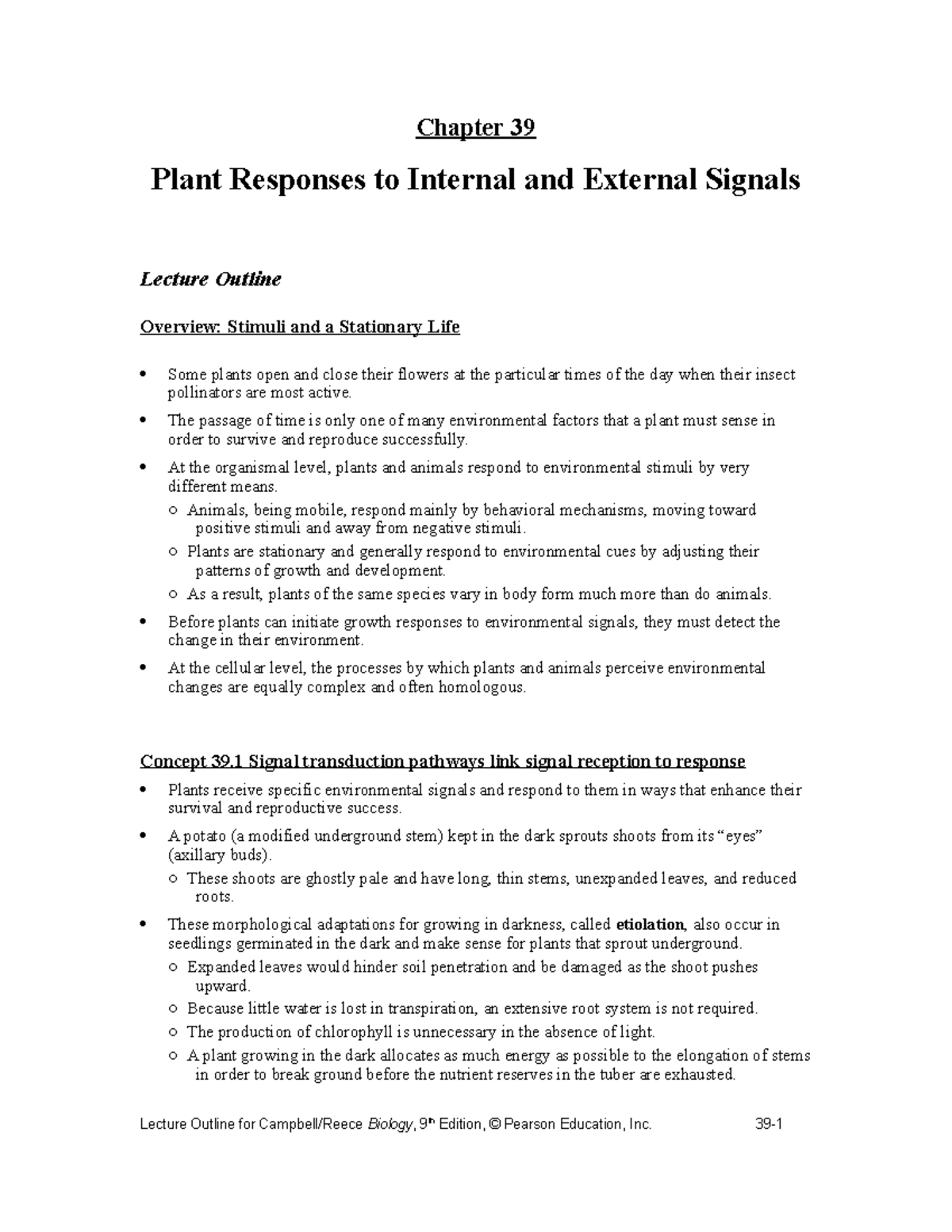 Chapter 39-Plant Responses to Internal a - The passage of time is only ...