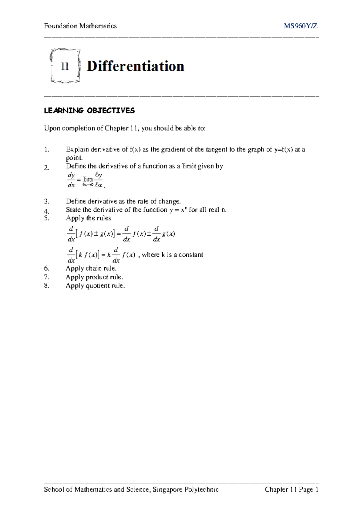 Foundation Mathematics: Chapter 11 - Differentiation Concepts and ...