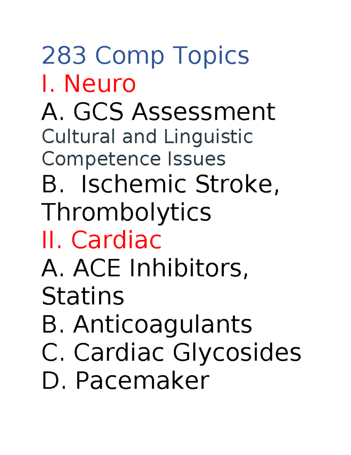 283 COMP Topics I: Neuro, Cardiac, GI, Renal, Endocrine Study Notes ...