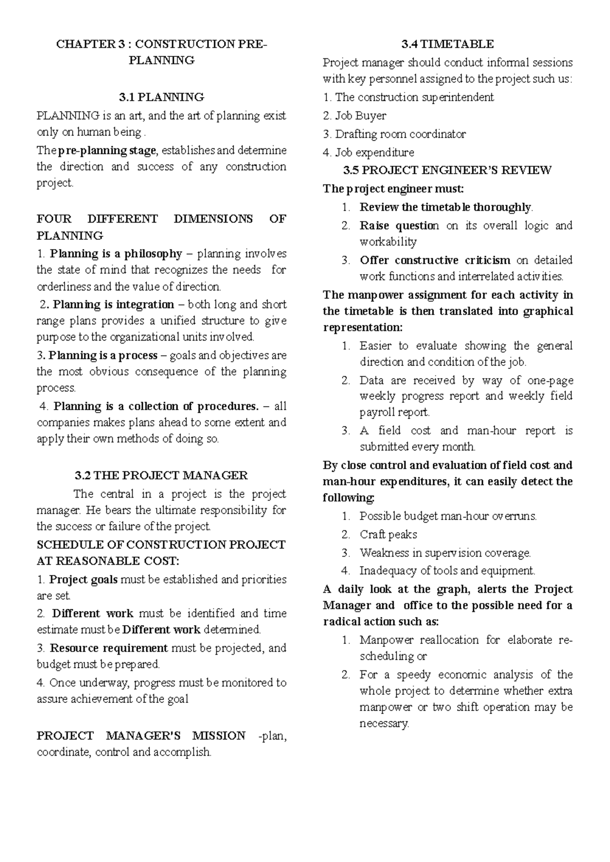 CHAPTER 3: CONSTRUCTION PREPLANNING IN MANAGEMENT - Studocu