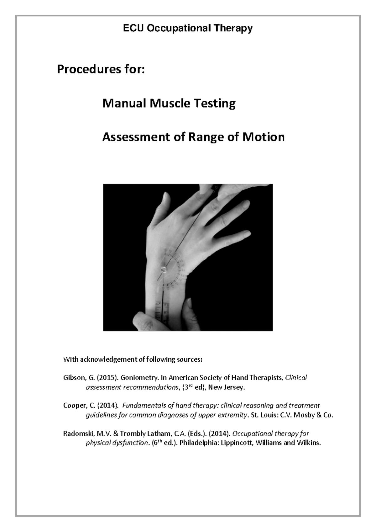 ECU Occupational Therapy: Manual Muscle Testing Procedures - Studocu