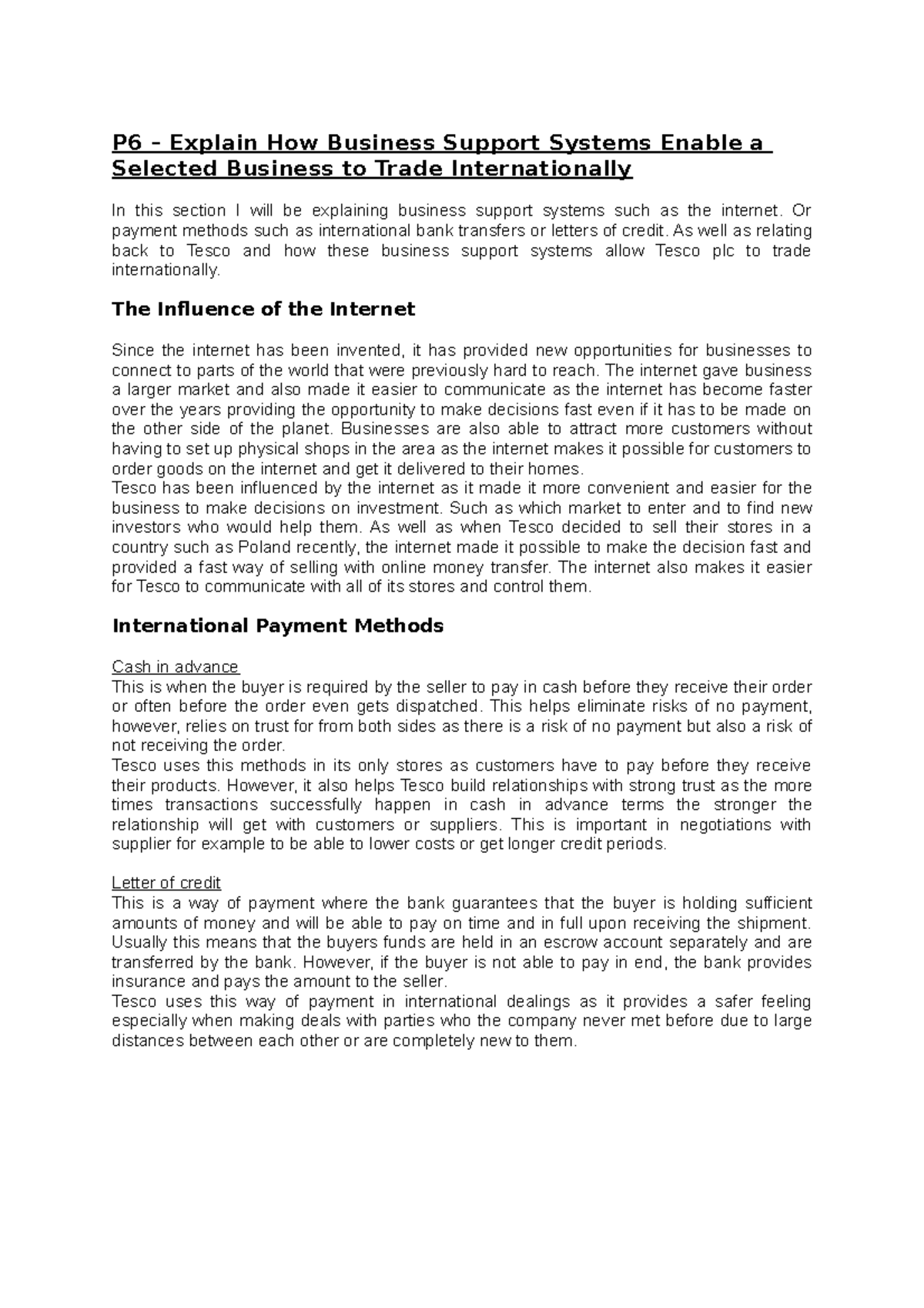 P6 - Business Support Systems & International Trade Analysis - Studocu