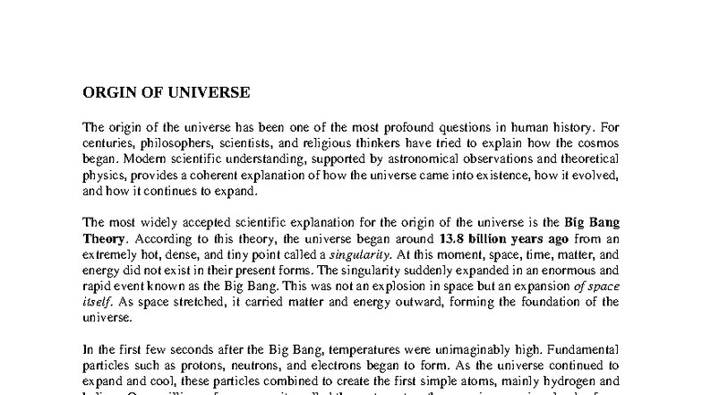 Big Bang Theory: Easy Notes on the Origin of the Universe - Studocu