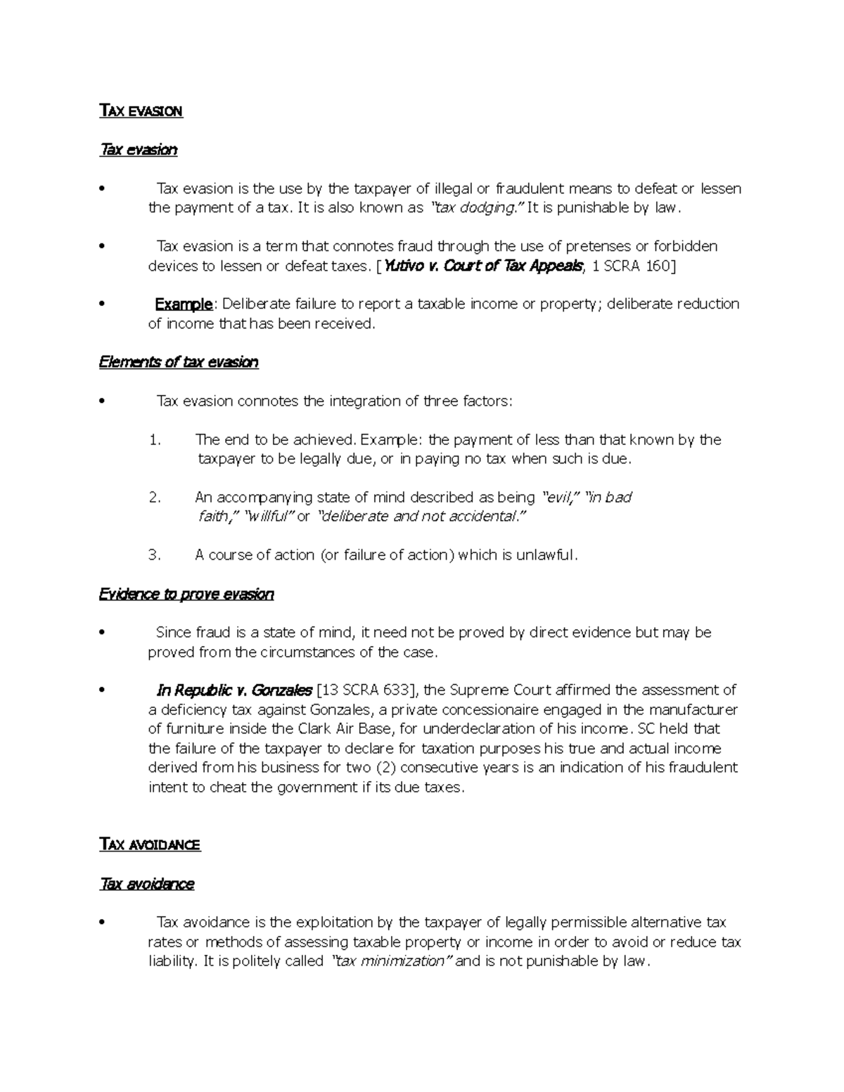 R-TAX Evasion, Avoidance, Exception - T AX EVASION Tax evasion Tax ...