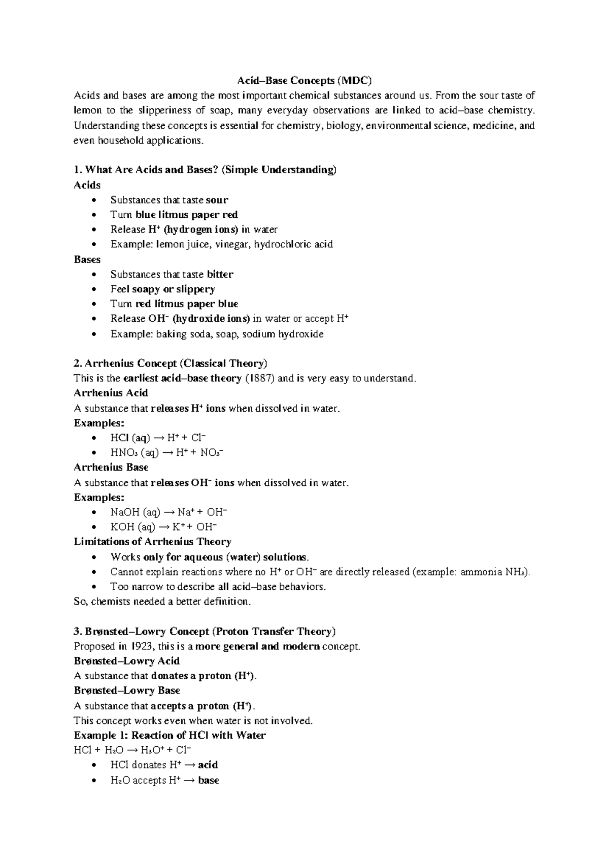 Acid-Base Concepts (MDC) - Understanding Acids and Bases - Studocu