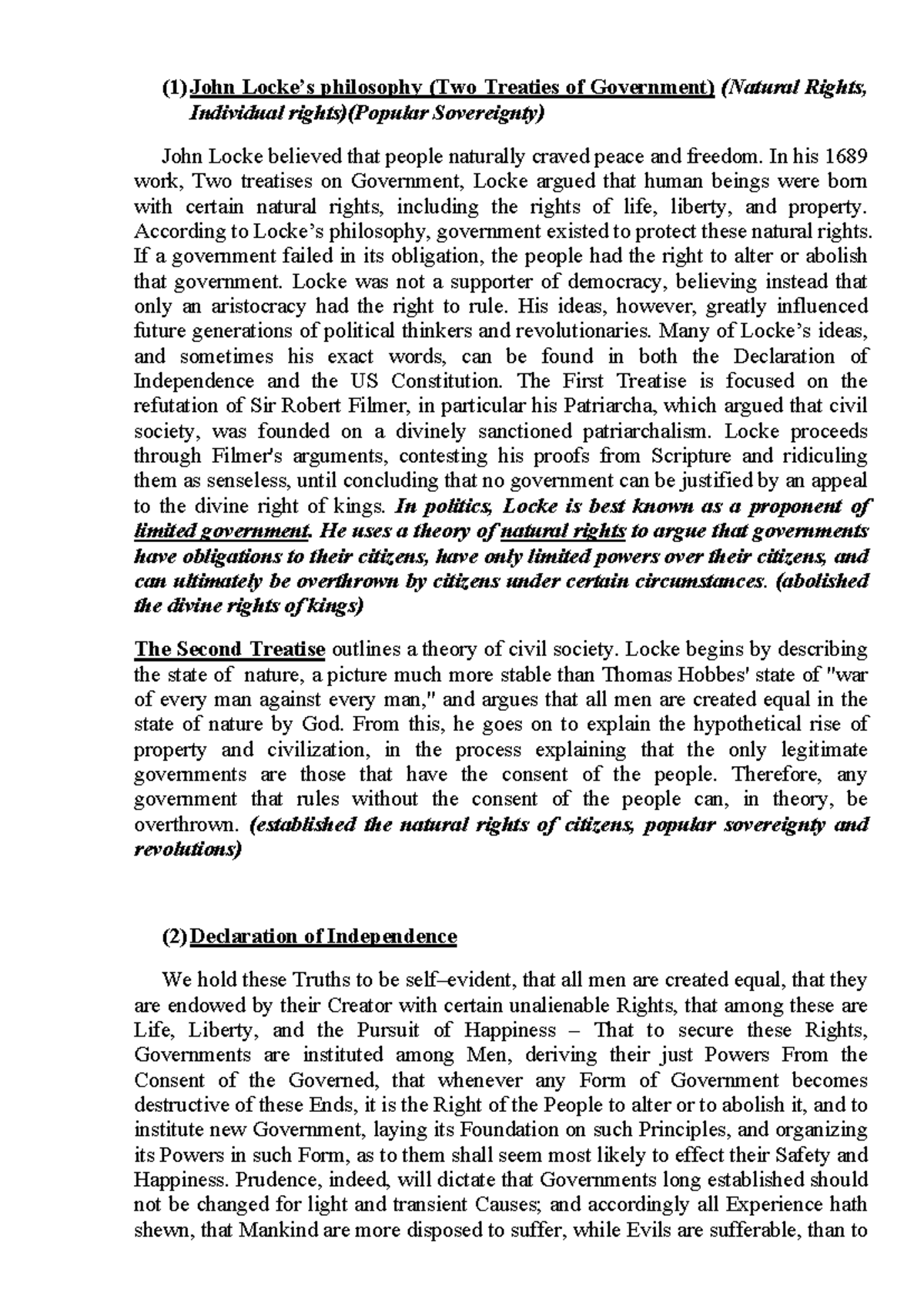 John Locke's Philosophy: Natural Rights & Government (PHIL 101) - Studocu