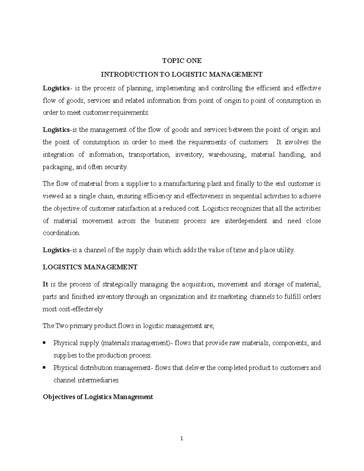 Logistics Management Notes: Key Concepts & Functions Overview - Studocu