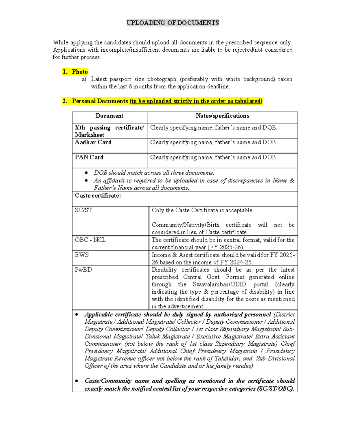 Documents Submission Guidelines for Application Process - Studocu