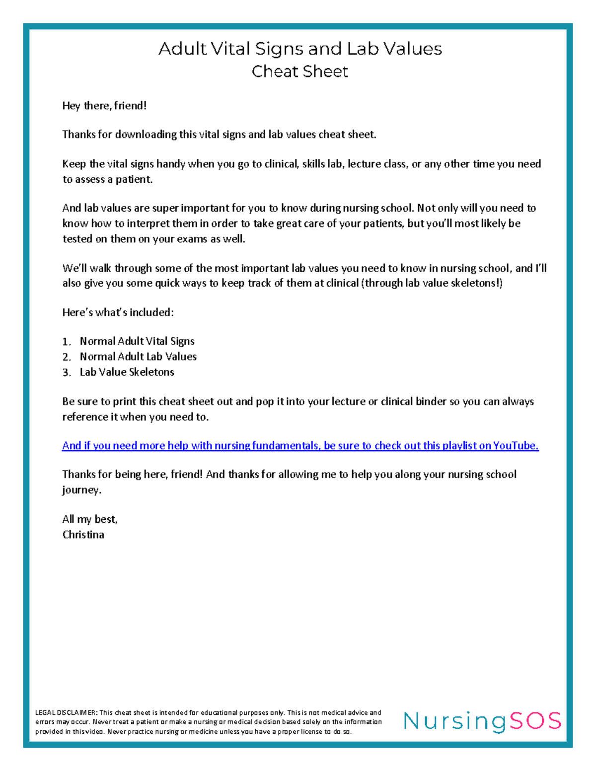 Adult Vital Signs & Lab Values Cheat Sheet for Nursing Students - Studocu