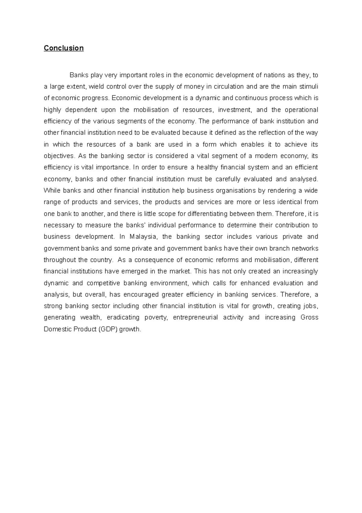 Conclusion - Importance of Banking Sector in Economic Growth - Studocu