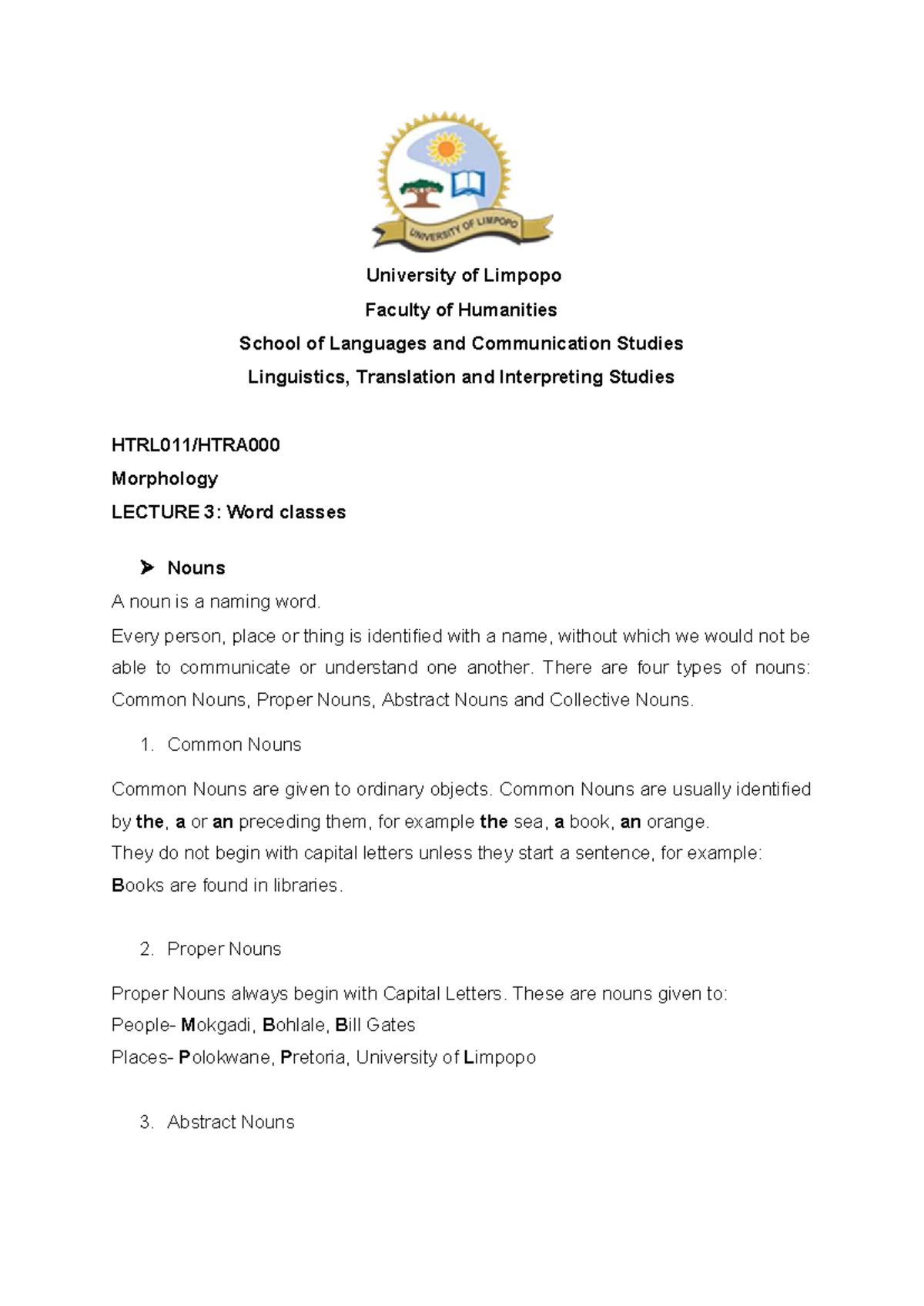 Morphology LECTURE 3: Understanding Word Classes and Nouns - Studocu