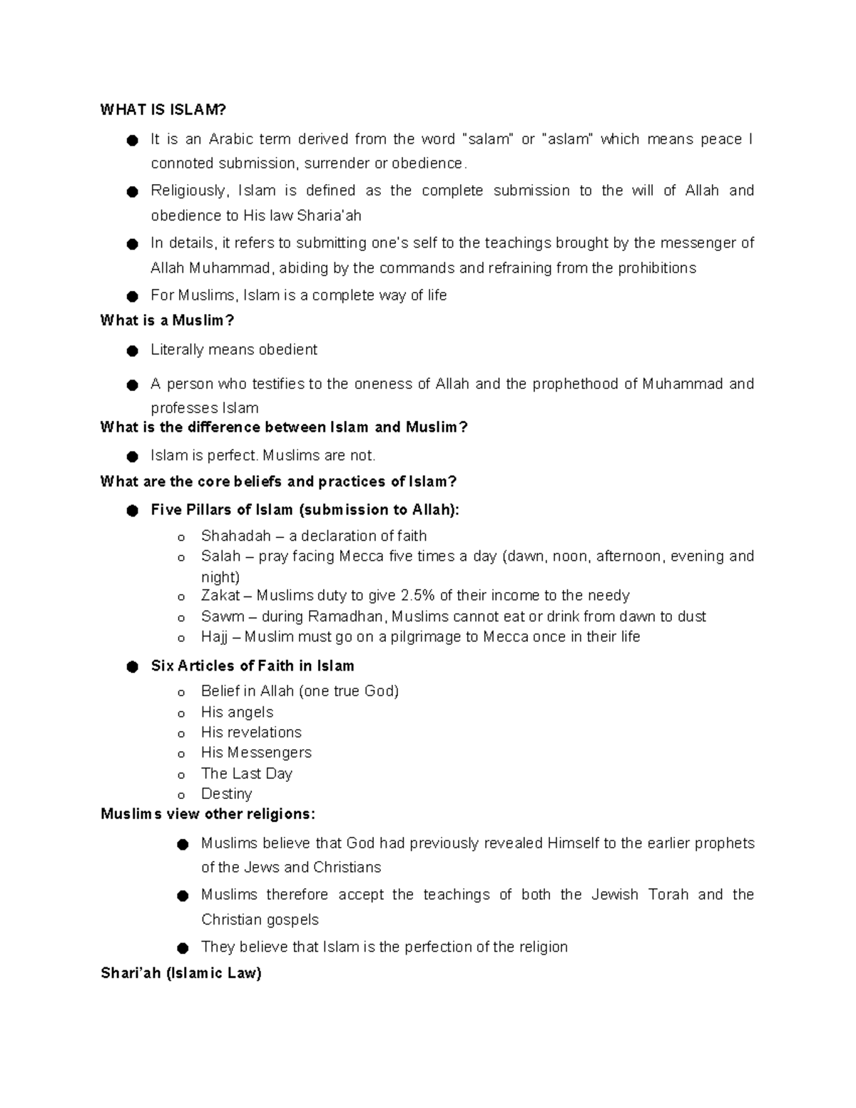 Shariah Lecture Notes B: Understanding Islam and Its Core Principles ...