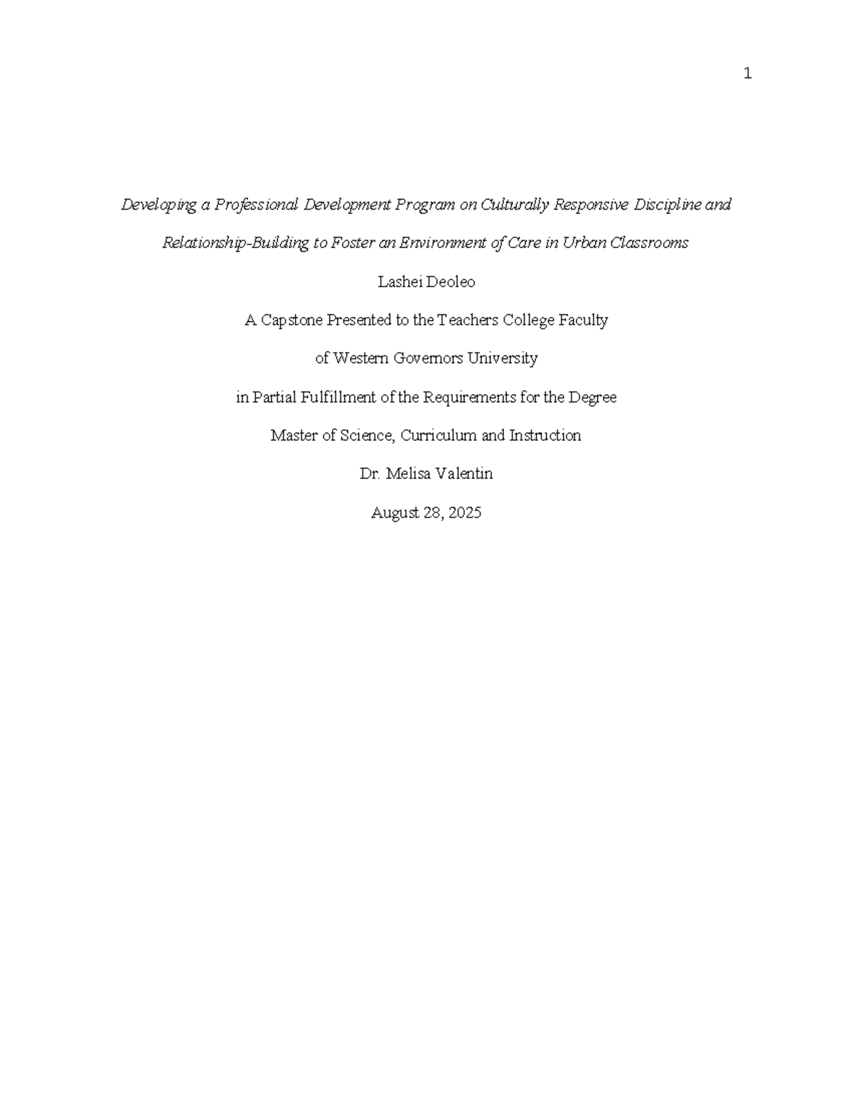D181 - Task 3: Developing Culturally Responsive Discipline in Urban ...