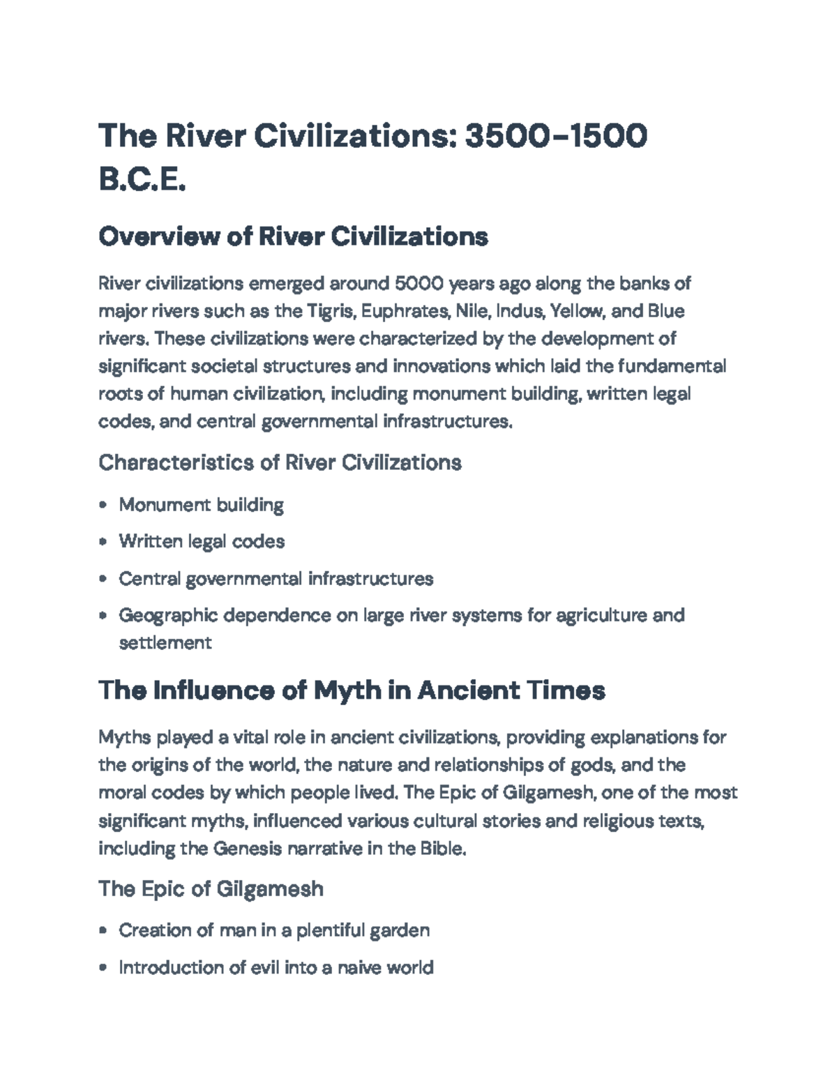 The River Civilizations: Foundations & Innovations (3500-1500 B.C.E ...