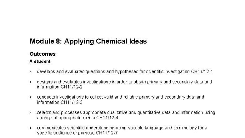 Module 8: Applying Chemical Ideas - Comprehensive Study Notes - Studocu