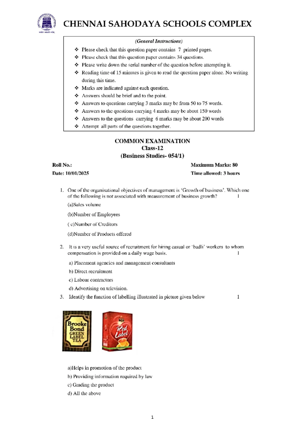 Class 12 Business Studies Set 1 (66 2 1) Question Paper 2024 with ...