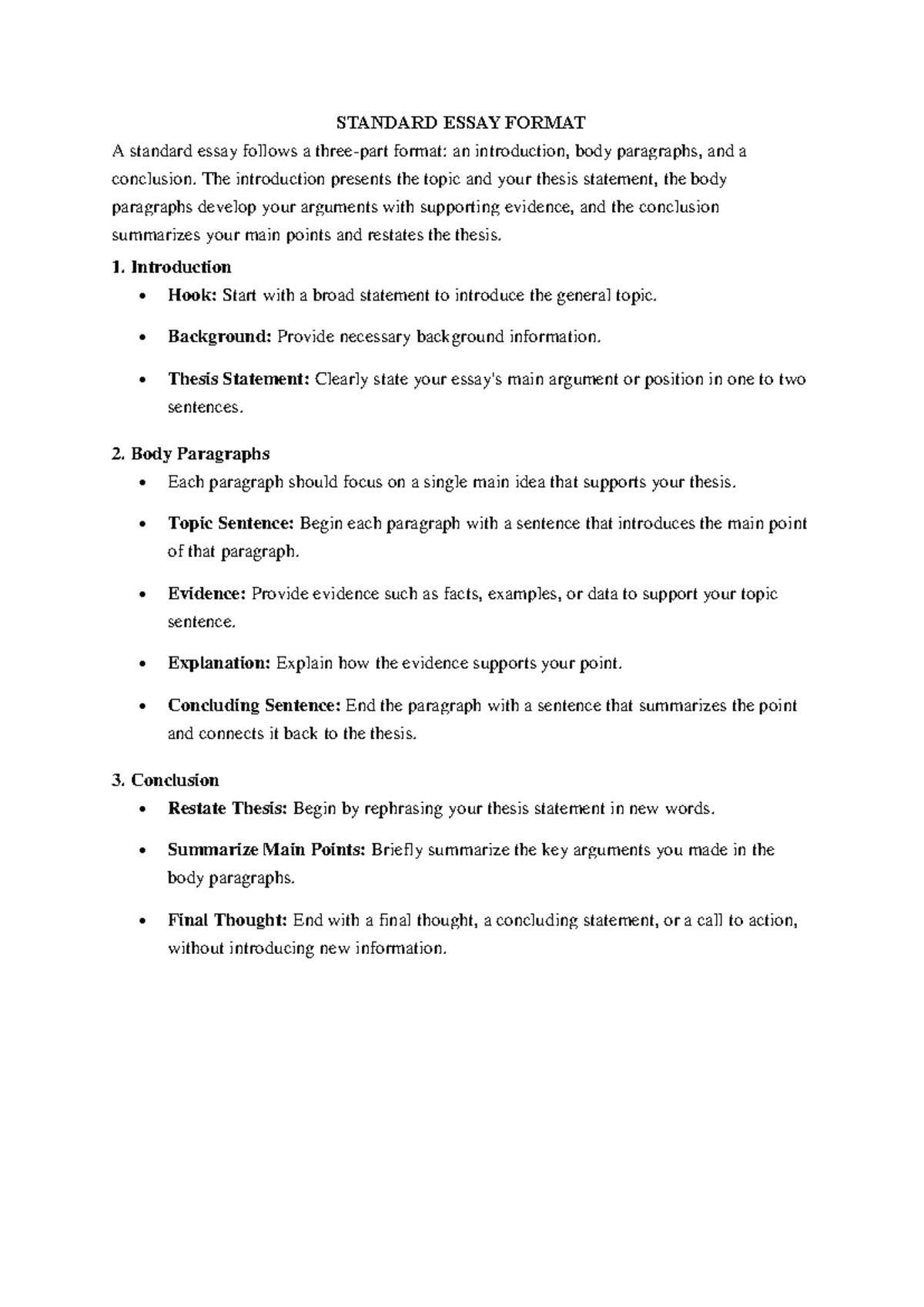 Standard Essay Format Guide: Structure & Key Elements - Studocu
