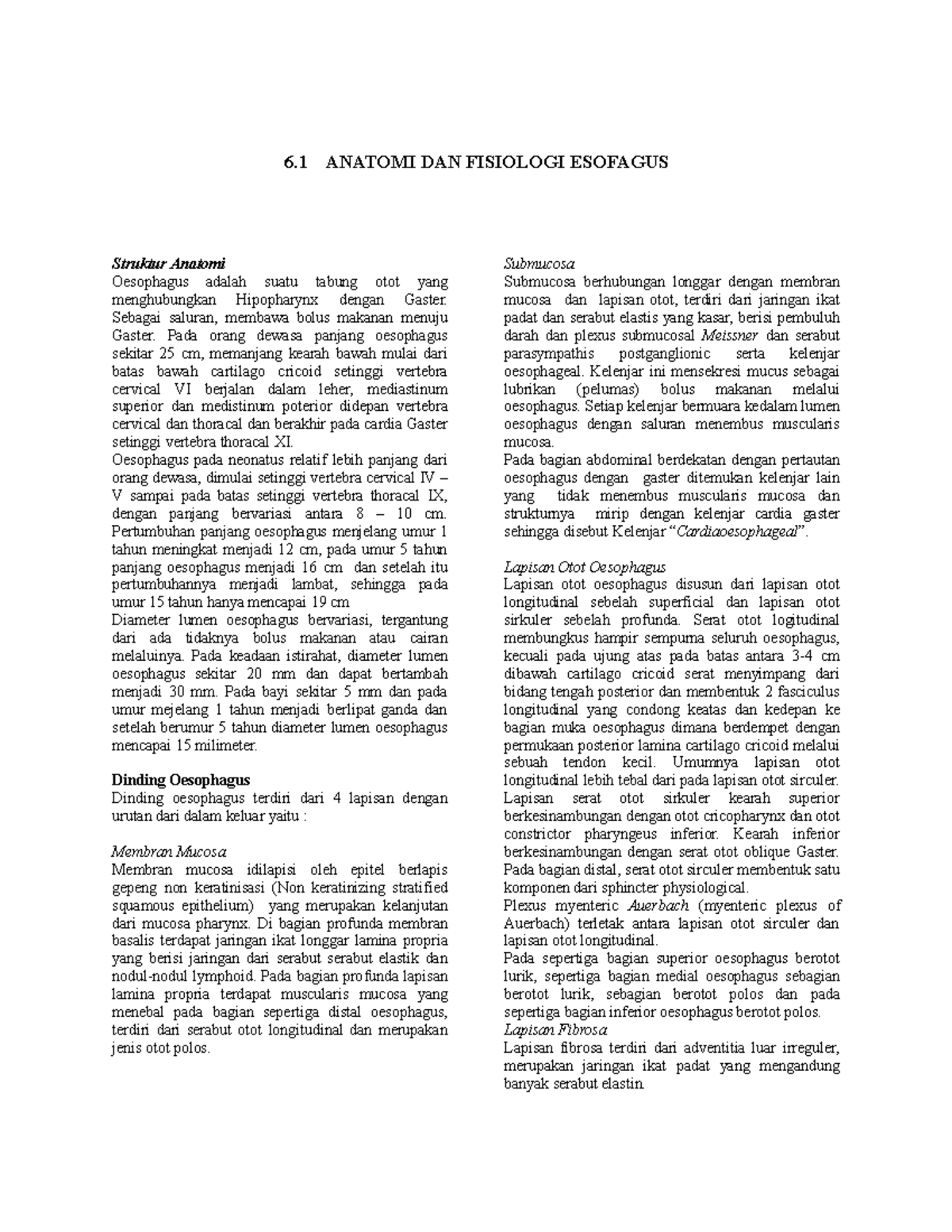 Anatomi dan Fisiologi Esofagus: Struktur dan Fungsi Lengkap - Studocu
