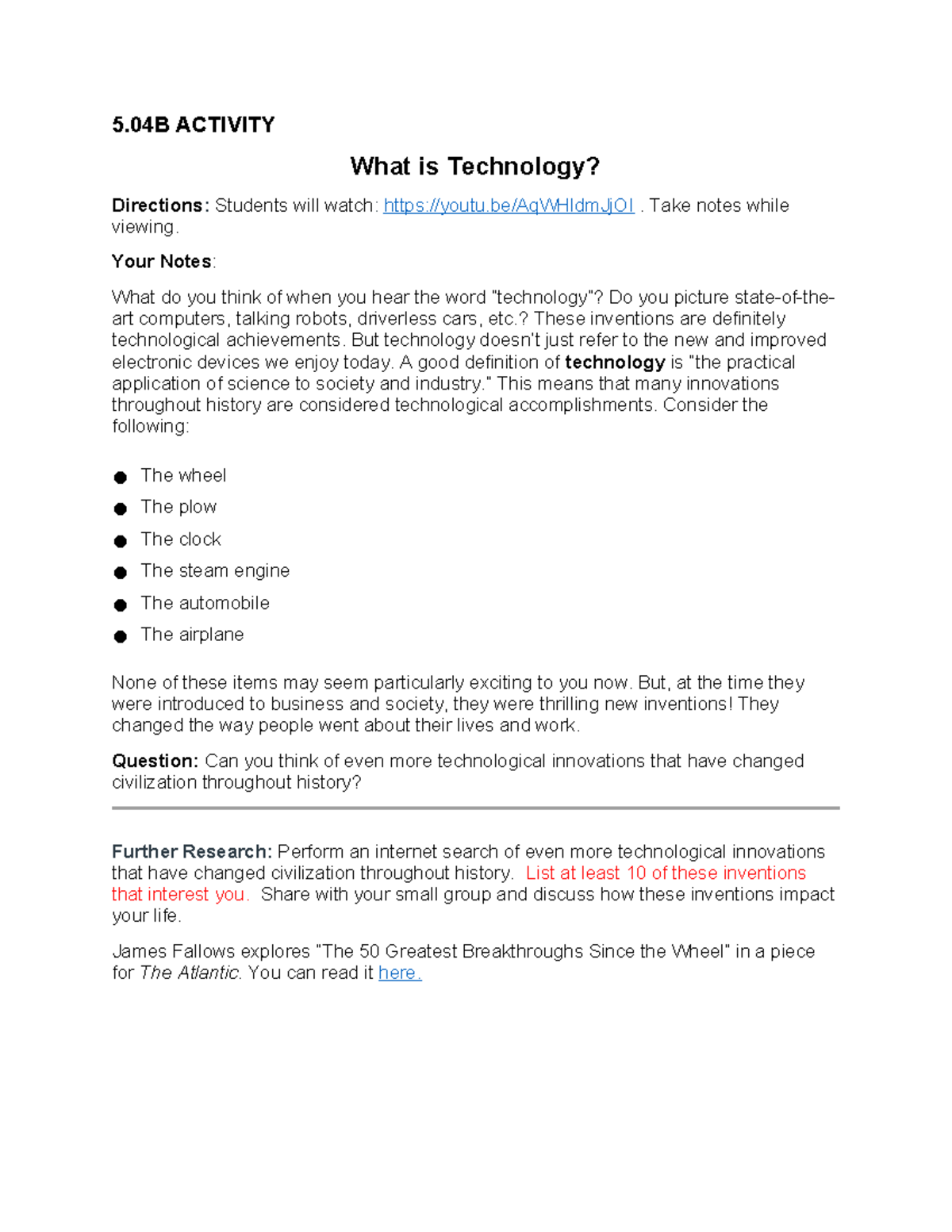 5.04 Student Activities on Understanding Technology and Business ...