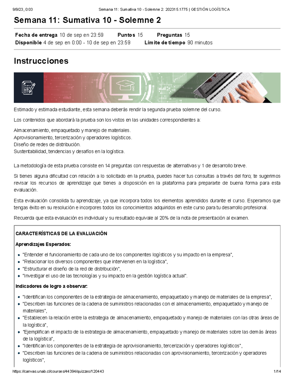 Semana 11 Sumativa 10 - Solemne 2 202315.1775 Gestión Logística - Semana 11: Sumativa 10 ...