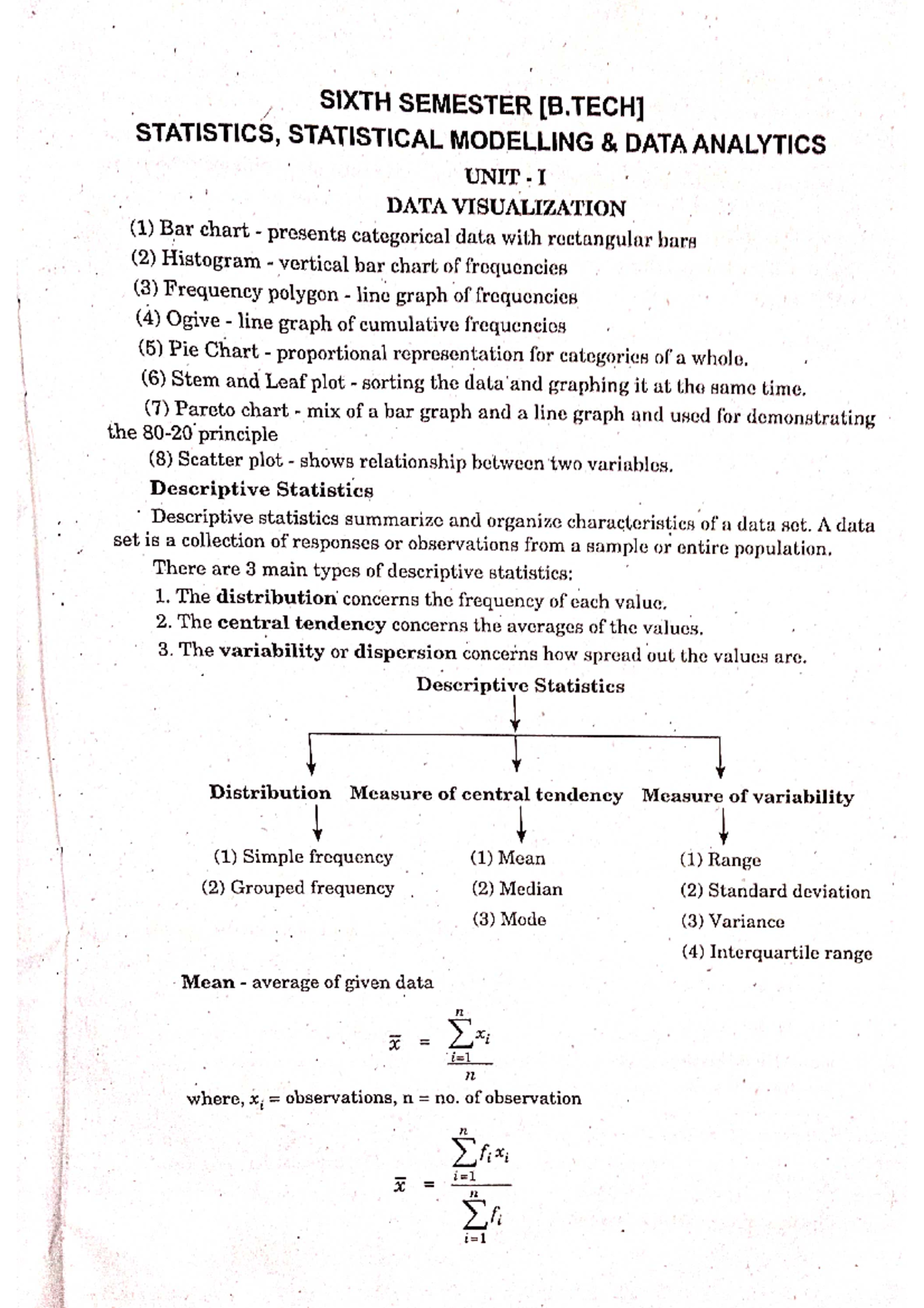 Sixth Semester Statistics: Statistical Modelling & Data Analytics Notes ...