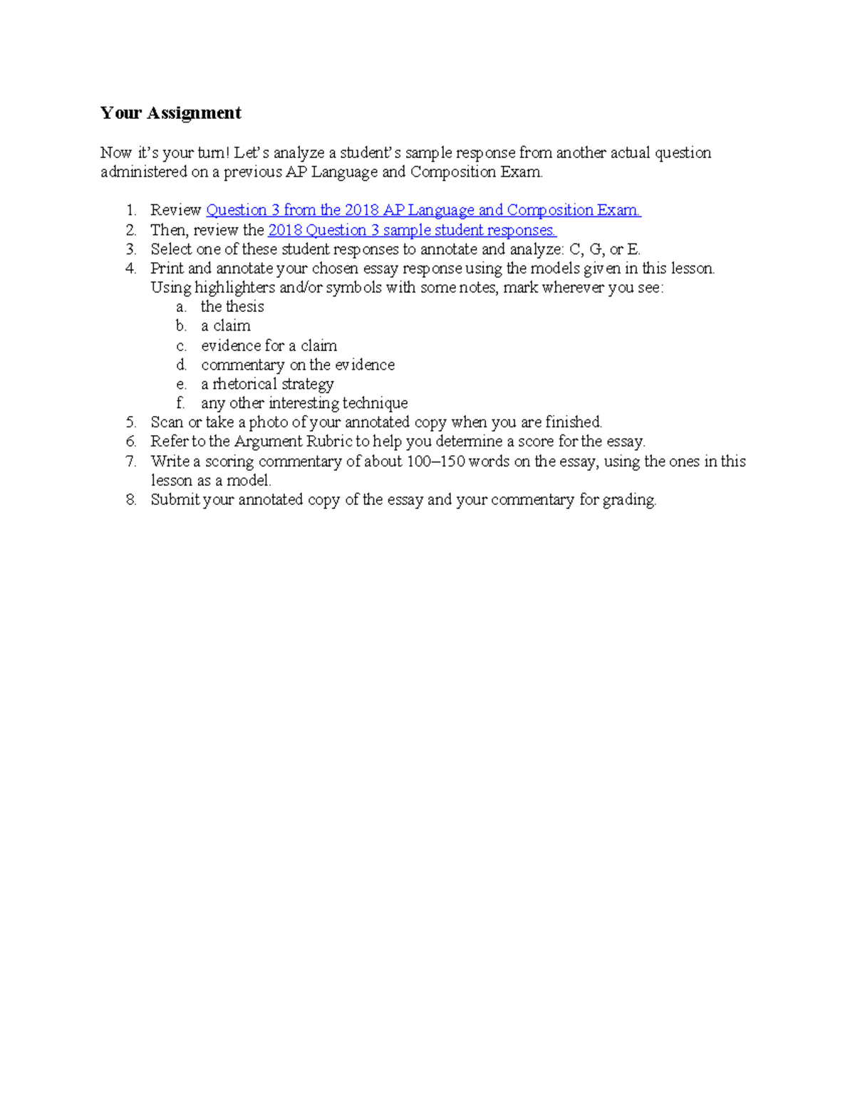 Your Assignment - Your Assignment Now it’s your turn! Let’s analyze a ...
