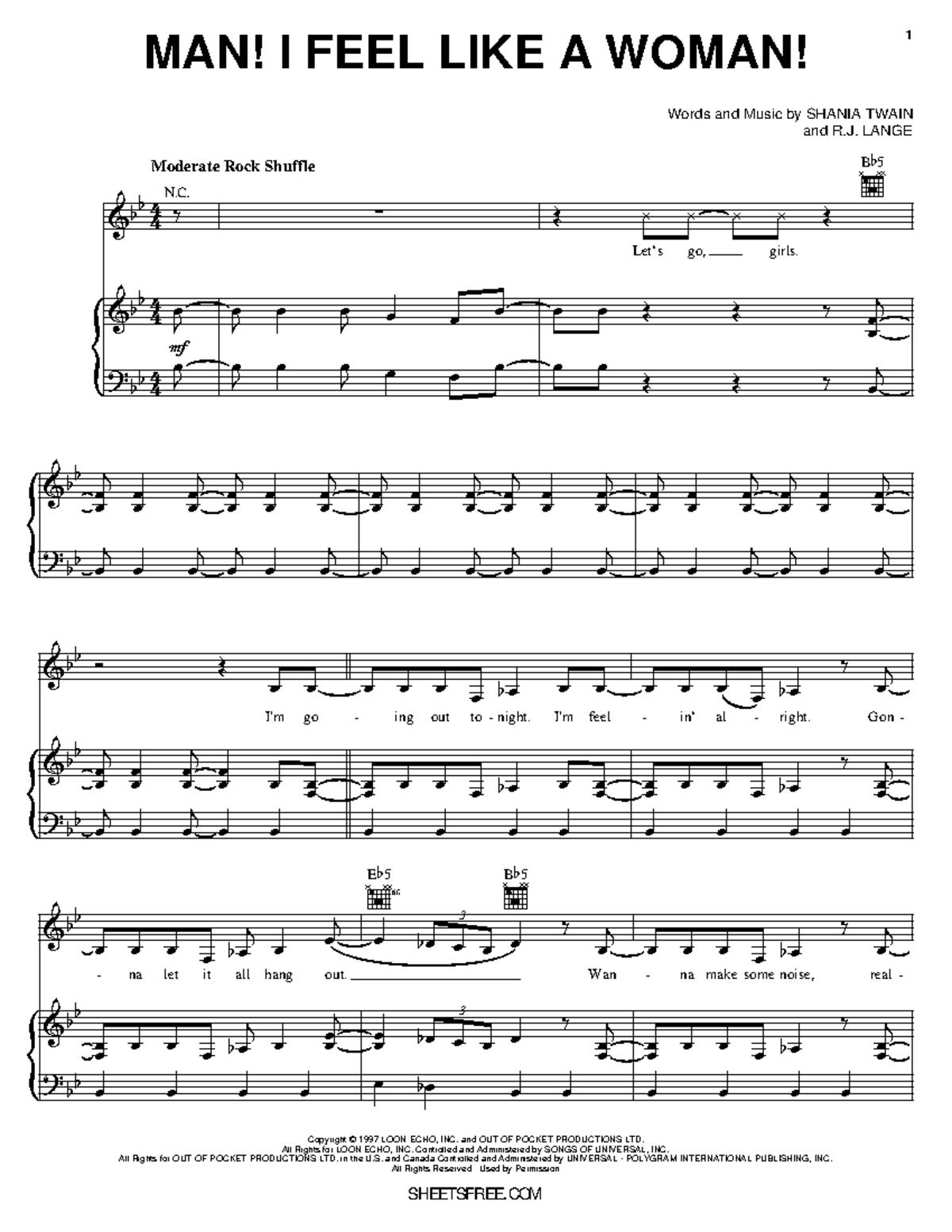 Shania Twain - Man! I Feel Like a Woman! Sheet Music Analysis - Studocu