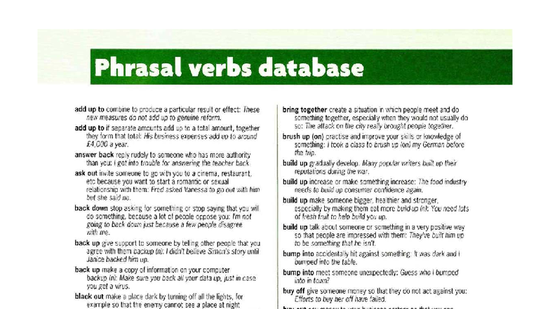 C1-2 Phrasal Verbs Database: Comprehensive Guide to Usage - Studocu