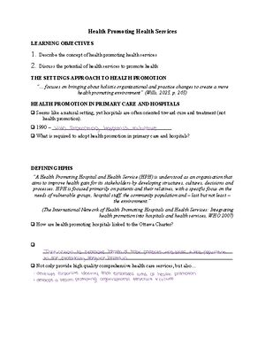 Health Promotion via Settings Approach: Week 10 Overview - WEEK 10 ...