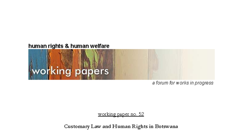 Customary Law and Human Rights in Botswana: A Critical Analysis - Studocu