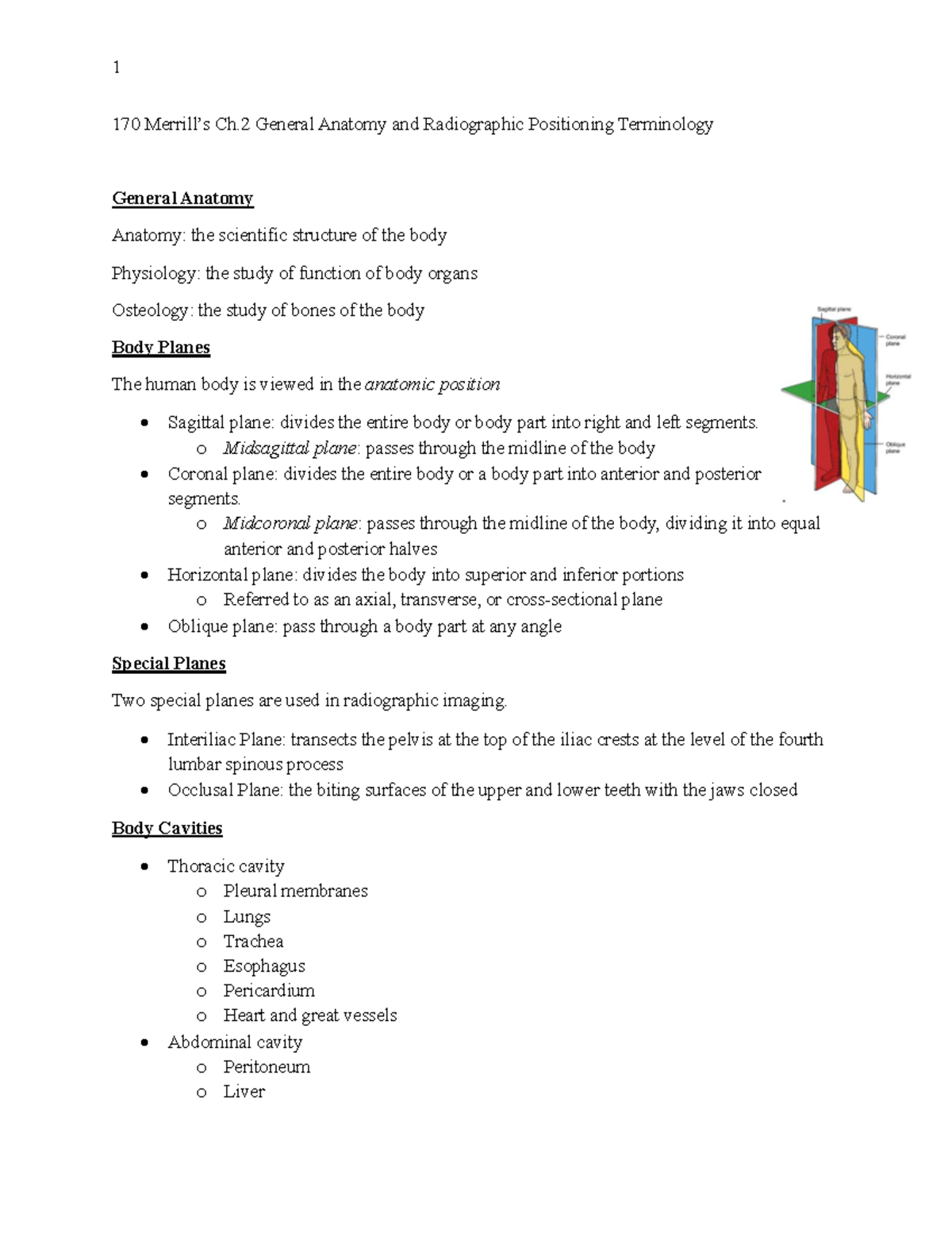 RAD 170 Ch. 2 General Anatomy & Radiographic Positioning Notes - Studocu