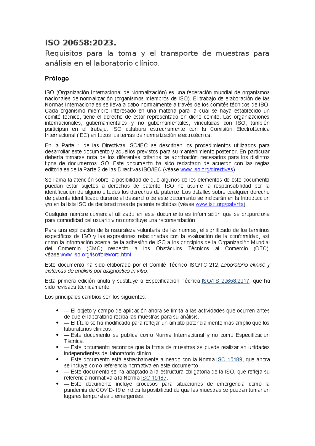 ISO 20658:2023 - Requisitos para Toma y Transporte de Muestras Clínicas ...