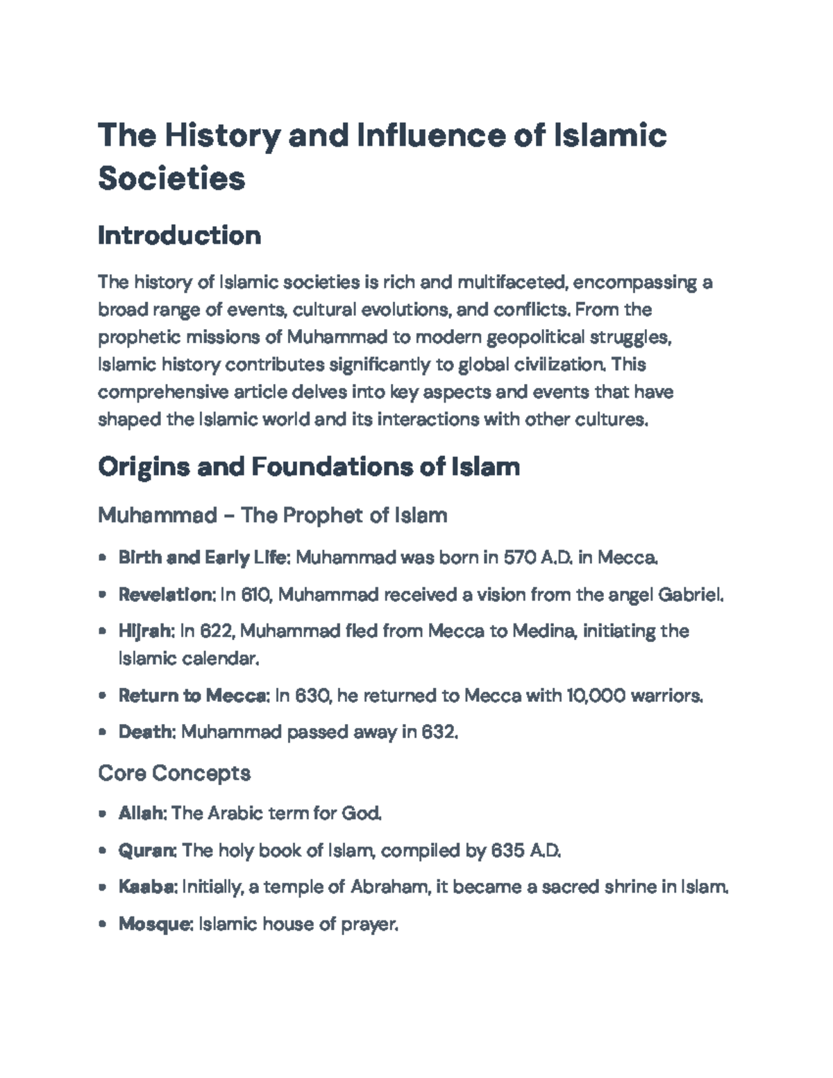 The History and Influence of Islamic Societies: Key Events and Dynamics ...