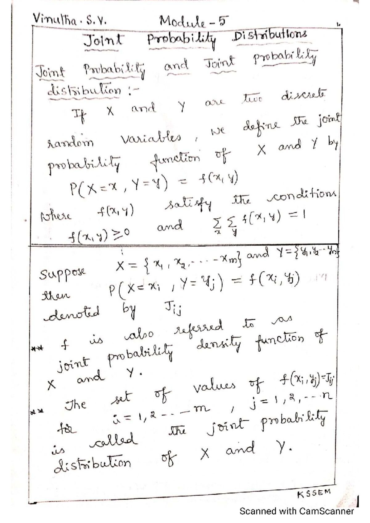 BCS301 Module 5 Notes: Joint Probability Distributions and Analysis ...