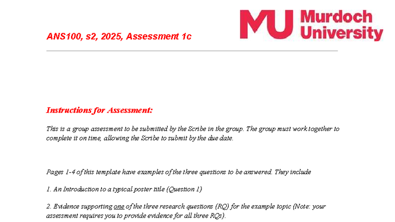 ANS100, S2 2025, Group Assessment 1c: Poster Presentation Guide - Studocu