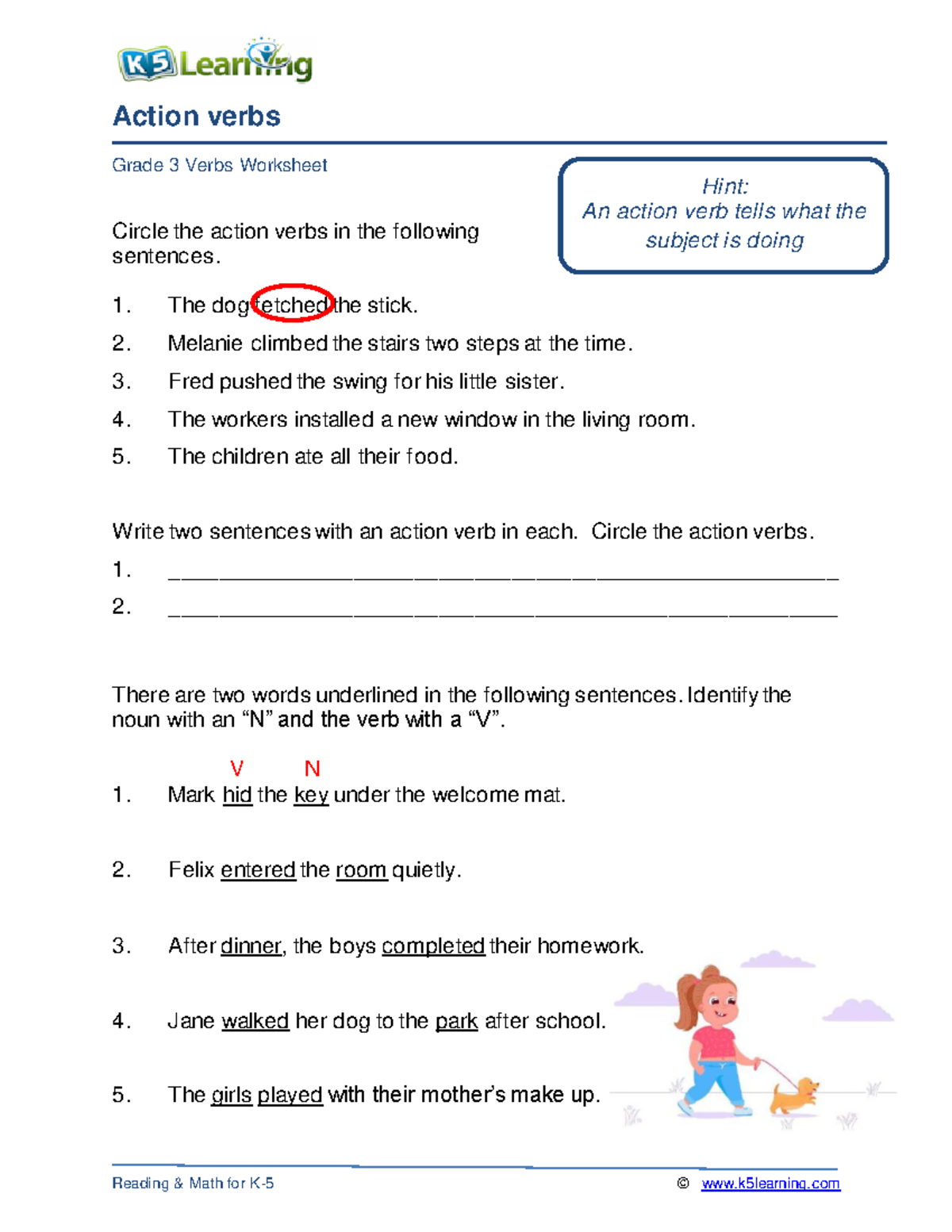 Grade 3 Action Verbs Worksheet: Identifying and Circling Verbs - Studocu