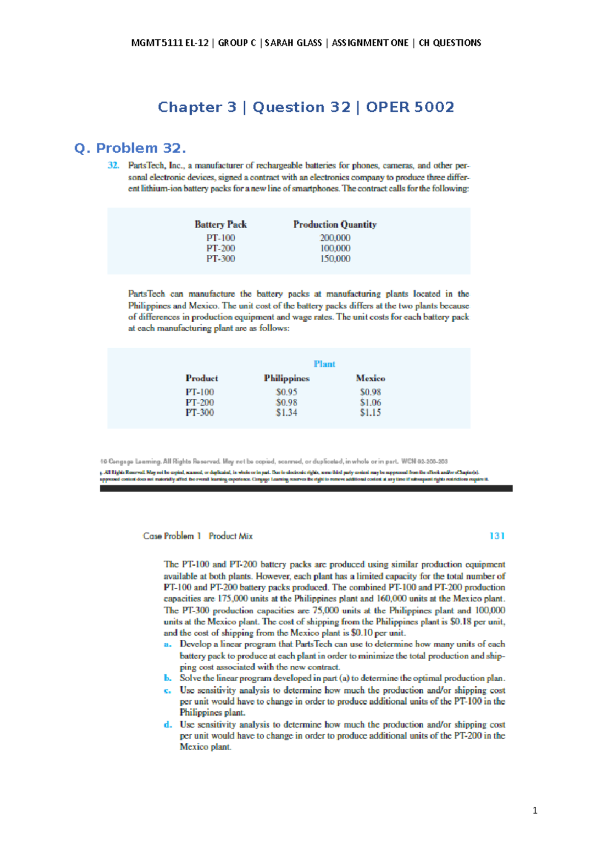 OPER5002 EL 12 Group Assignment 1 Group C Sarah Glass CH 3 4 Questions ...