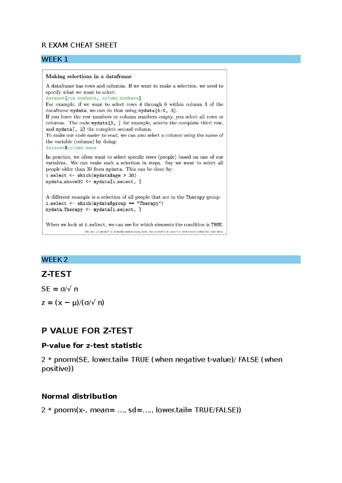 R EXAM Cheat Sheet - Summary of Inferential Statistics (IBP) - Studeersnel