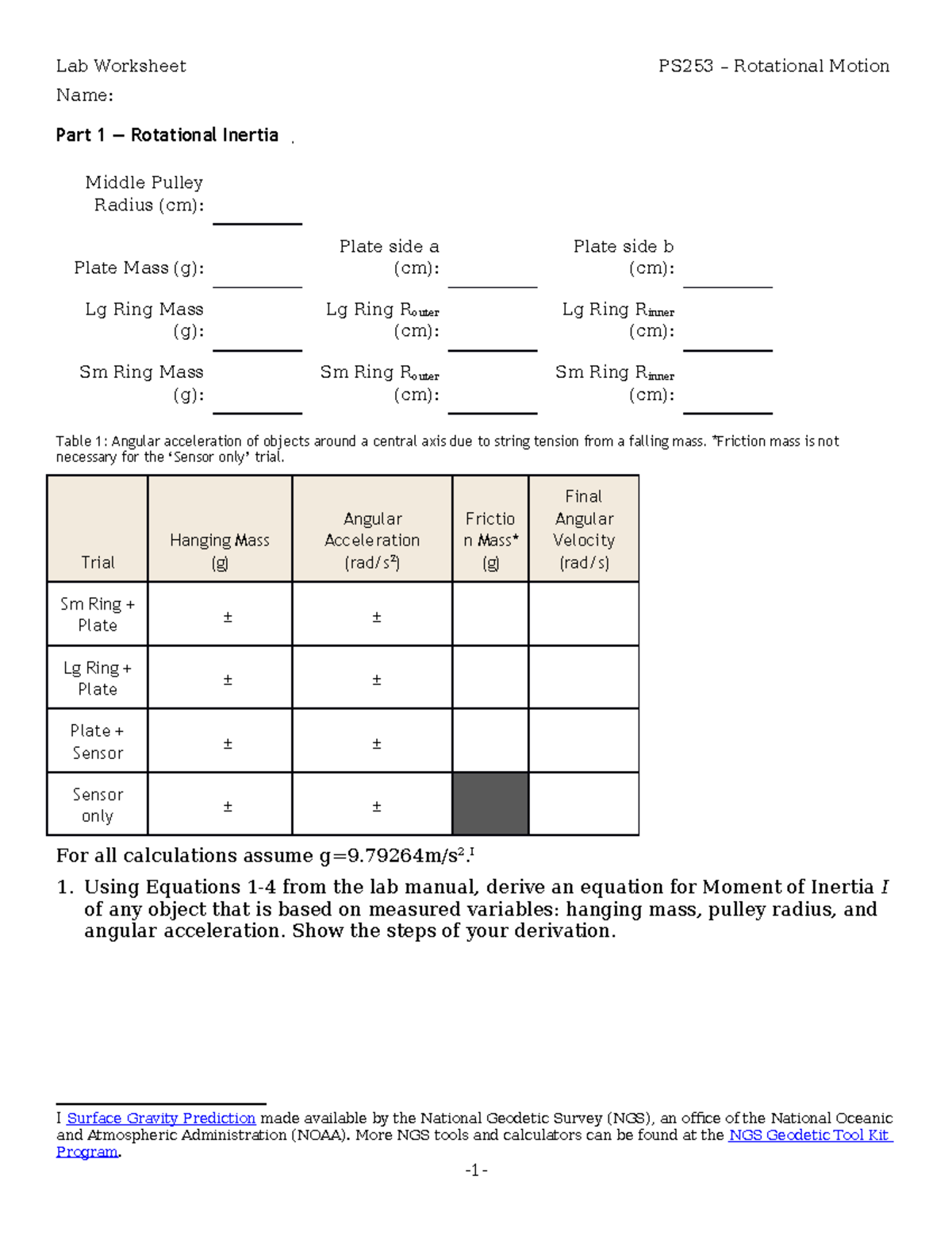Wkst Rotational Motion - Name: Part 1 — Rotational Inertia Middle ...