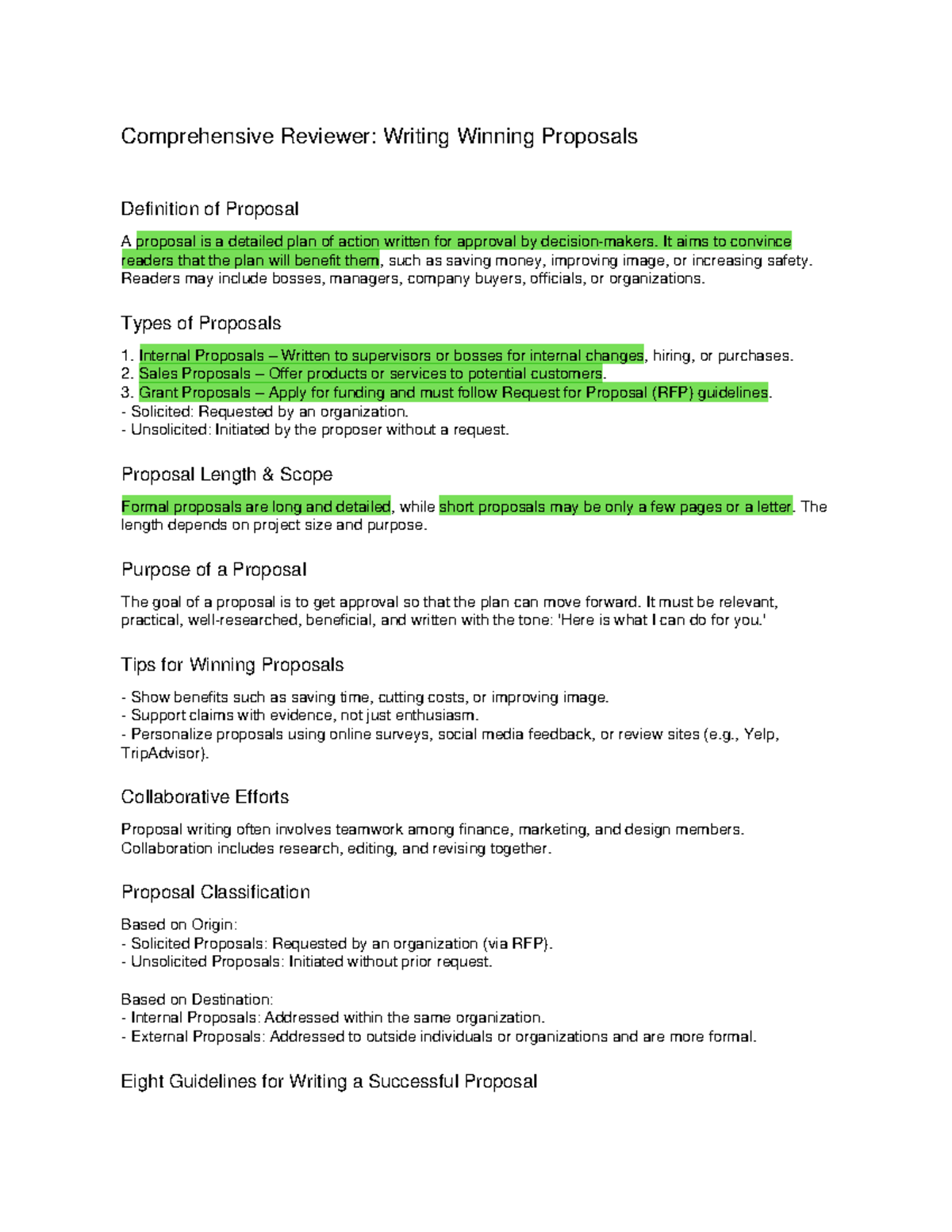 Comprehensive Reviewer: Writing Winning Proposals Guide - Studocu