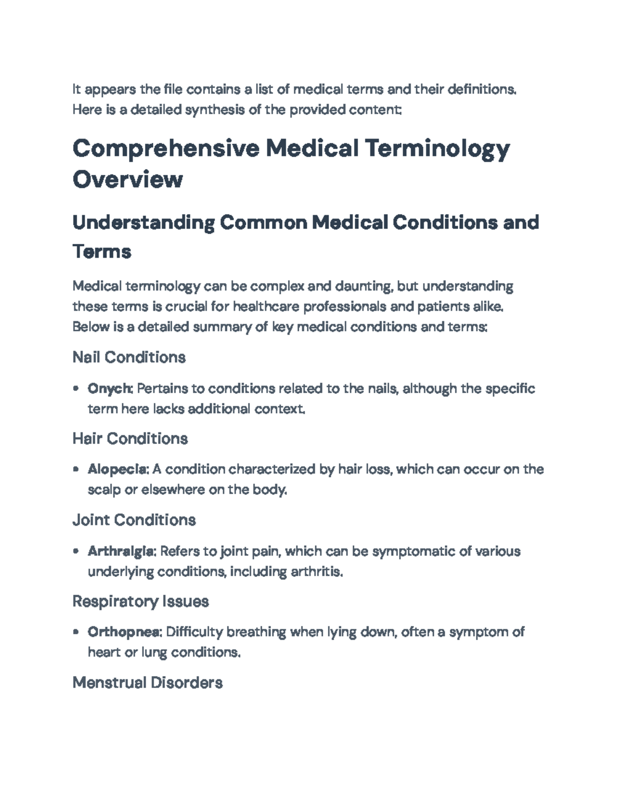 Medical Terminology Overview: Common Conditions and Definitions - It ...