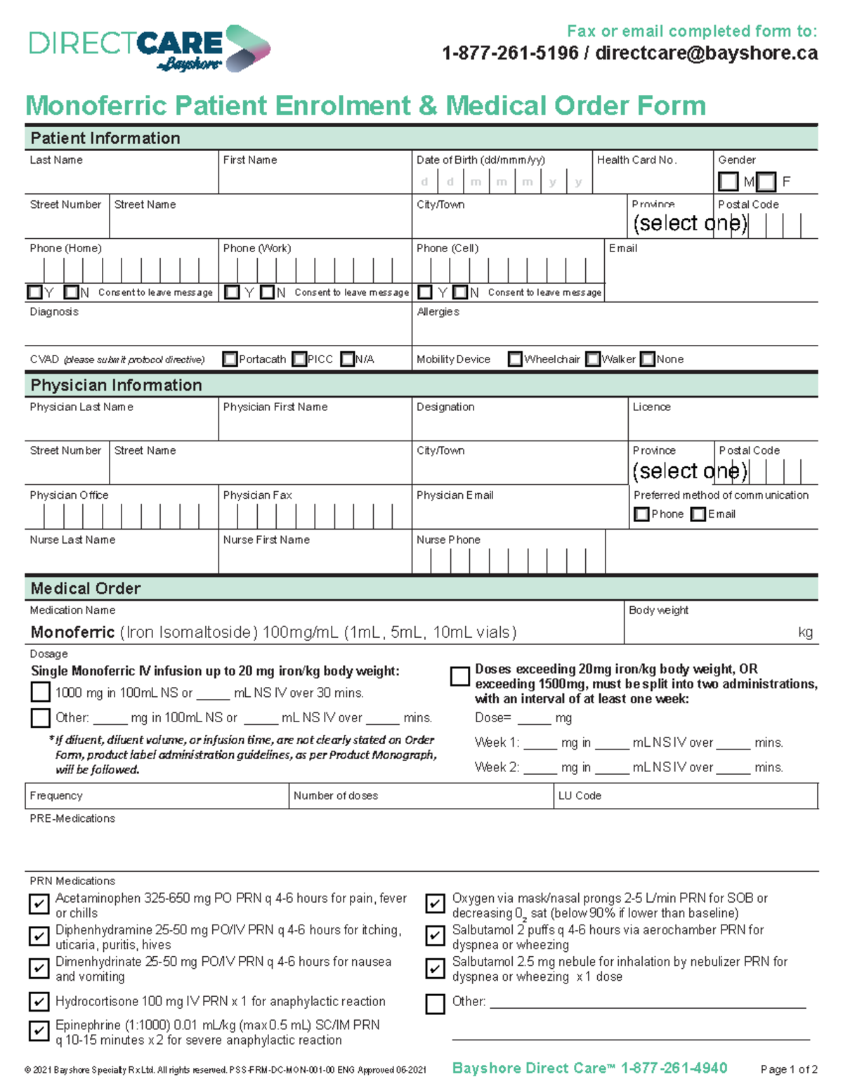 Iron Infusion Requisition Form for Monoferric Treatment - Studocu