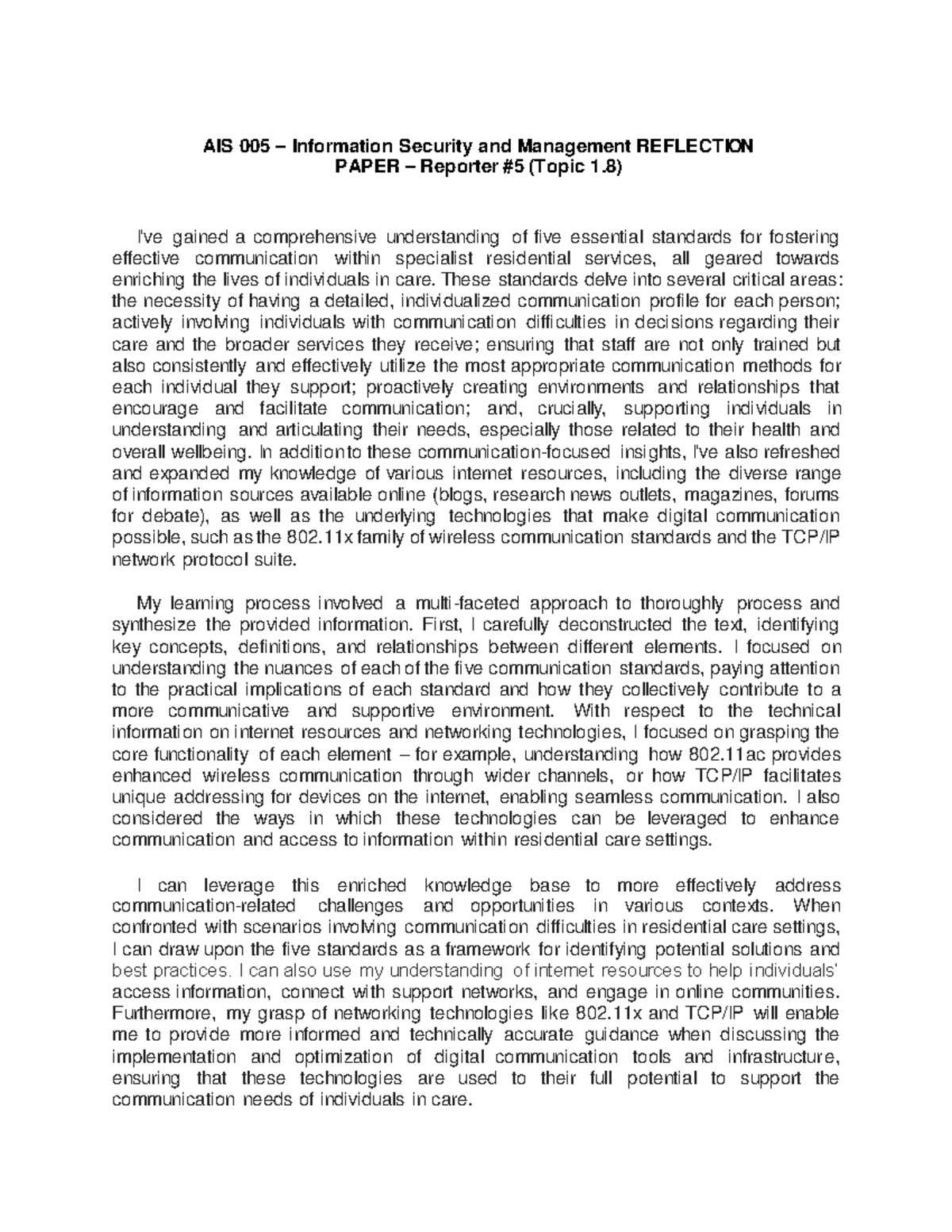 Reflection Paper - Reporter #5 - AIS 005 – Information Security and ...