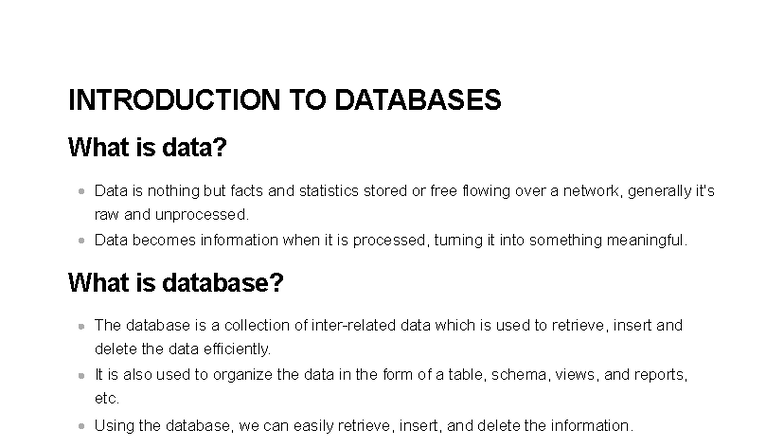 DBMS 101: Understanding Data, Databases, and Their Applications - Studocu