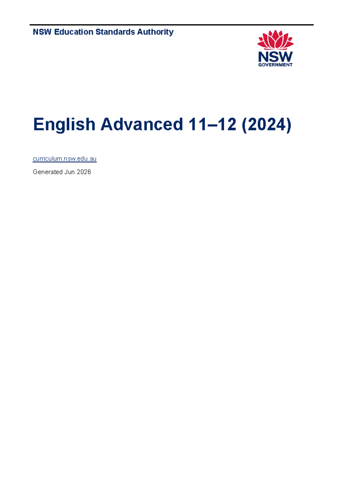 NESA English Advanced Curriculum Overview (2024) for Years 11 & 12 ...