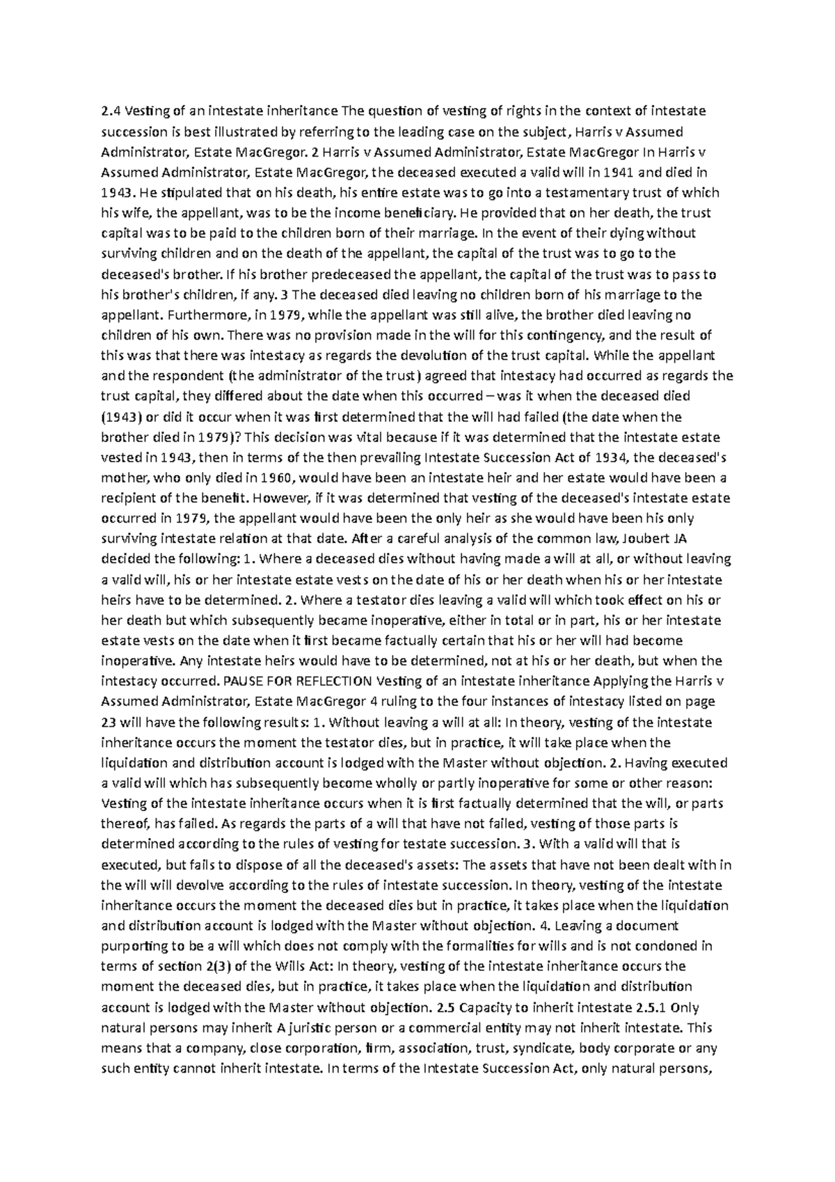 Pvl2602 Final Summary of Intestate Inheritance Concepts and Cases - Studocu