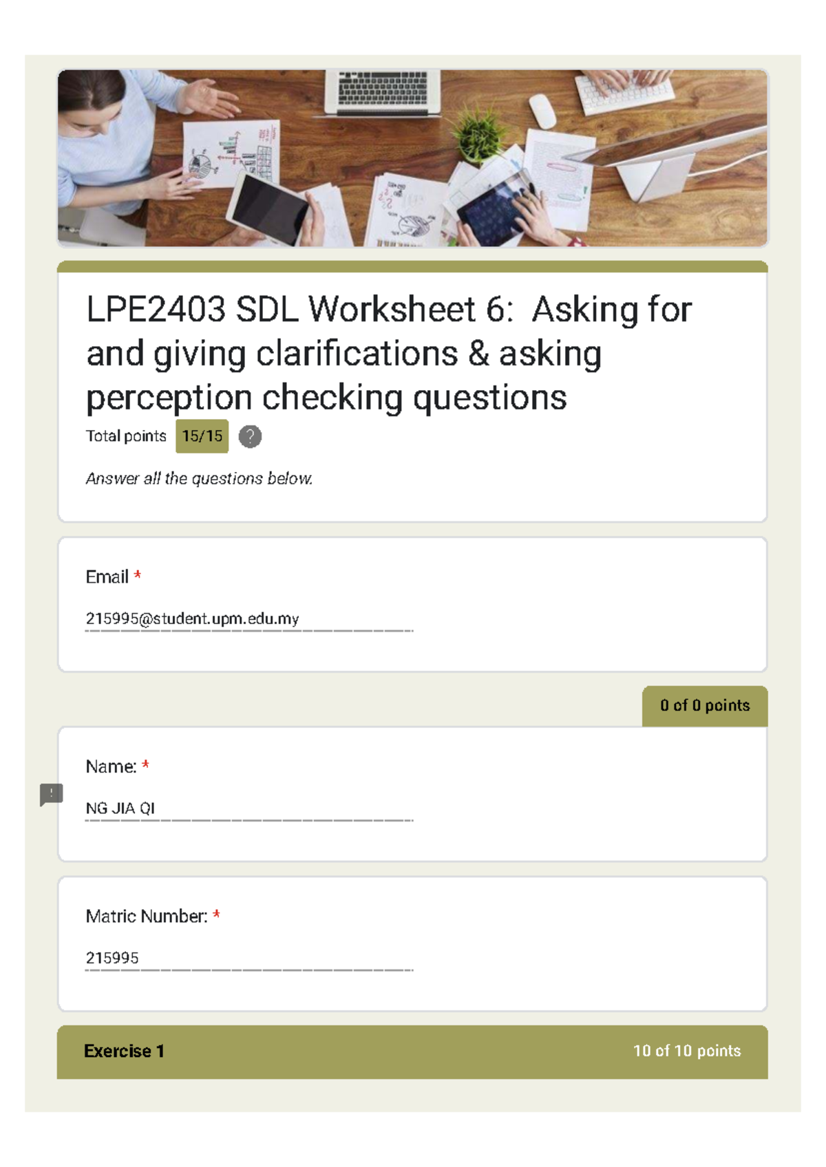 LPE2403 SDL Worksheet 6: Clarification and Perception Checking - Studocu